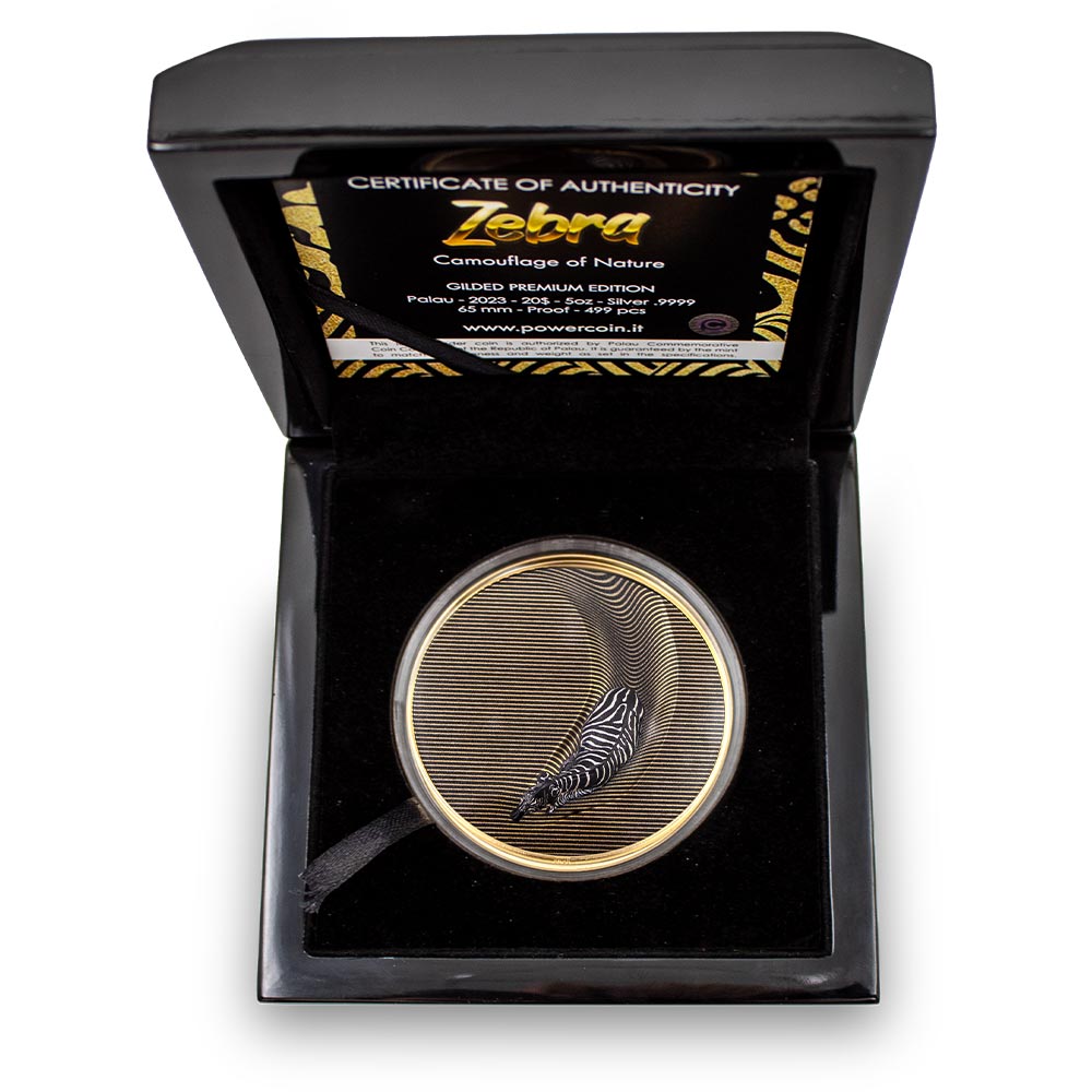 Camouflage of Nature Gilded Gold plated 5 OZ Silver Zebra Coin 2023 ...